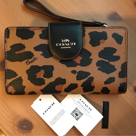 Coach | Bags | Coach Tech Wallet With Leopard Print And Signature ...
